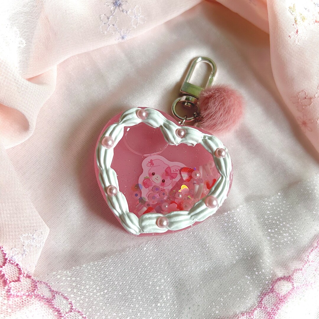 Pastel Pink and Strawberry Bunny Resin Heart Shaker Charm / Cute Resin ...