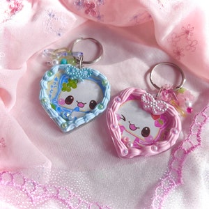 Cute Pink and Blue Kitty Clear Heart Keychain / Charm / Accesssory - Etsy