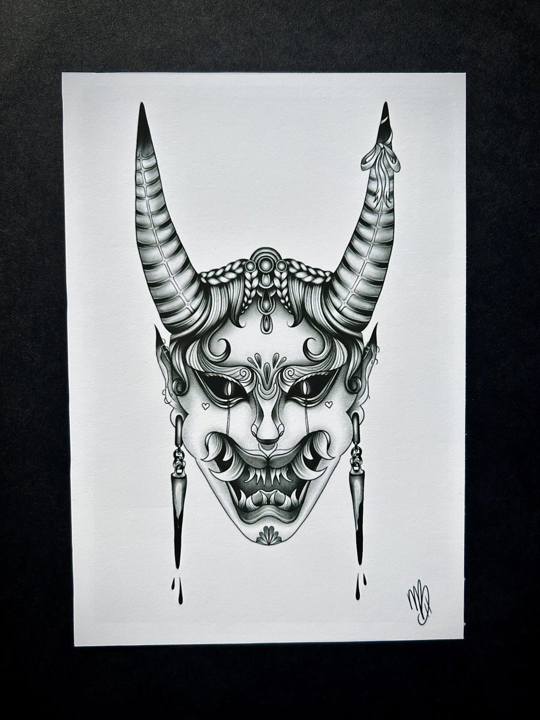 Feminine Rage Art Print | Oni Mask Art Print | Traditional Tattoo Print ...