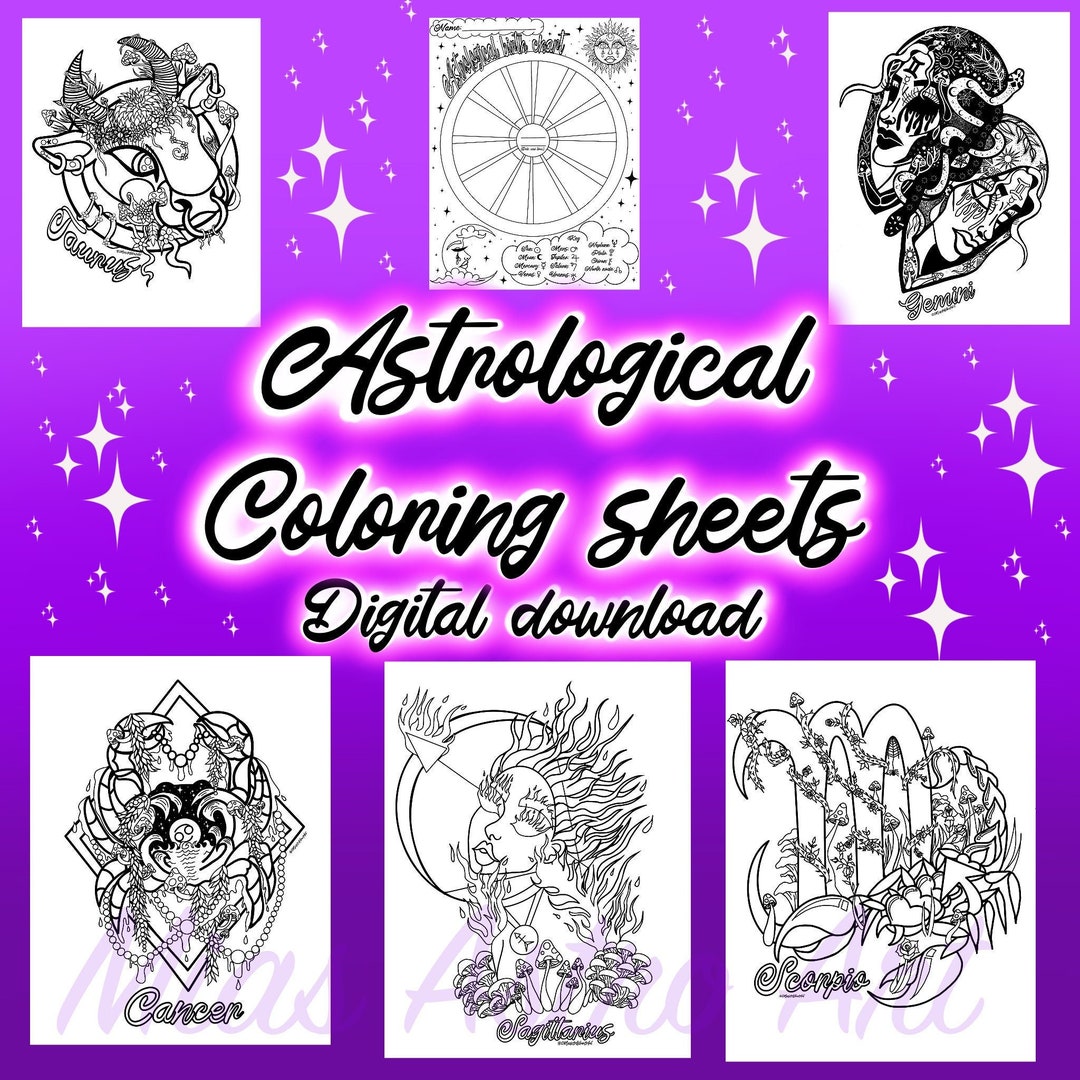 Zodiac Designs Coloring Sheets | Astrology Coloring Book | Celestial ...