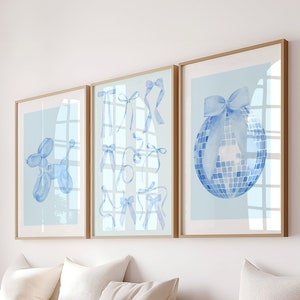 Set of 3 Coquette Blue Bows Disco Ball Trendy Printable Gallery Wall ...