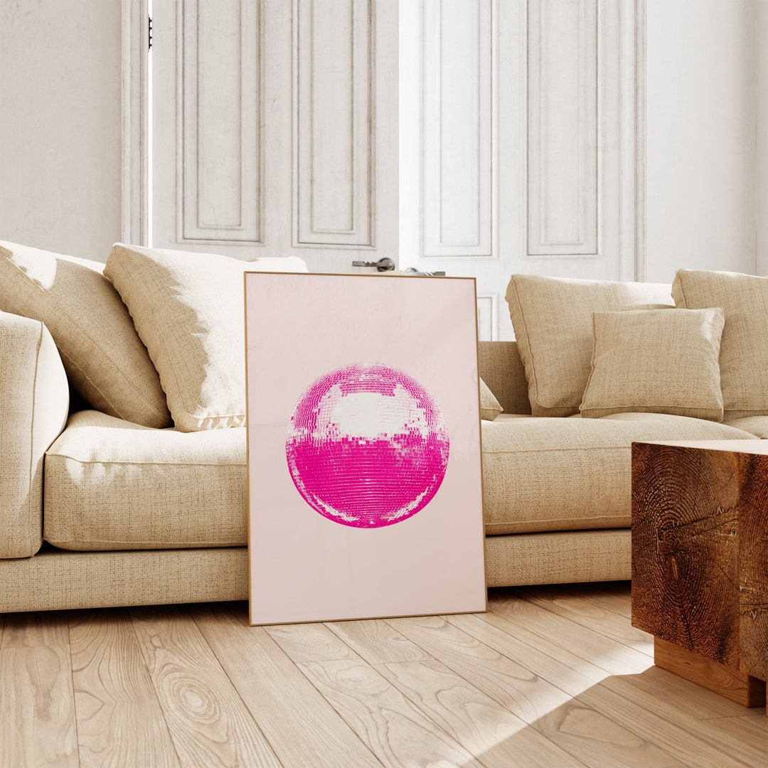 Disco Ball Monochrome Pink Disco Decor Retro Funky Trendy Y2K Print ...