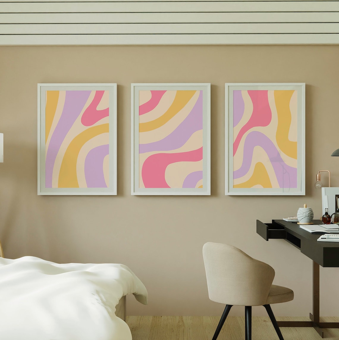 Set of 3 Groovy Retro Pastel Wavy Swirl Dorm Aesthetic Wall | Etsy