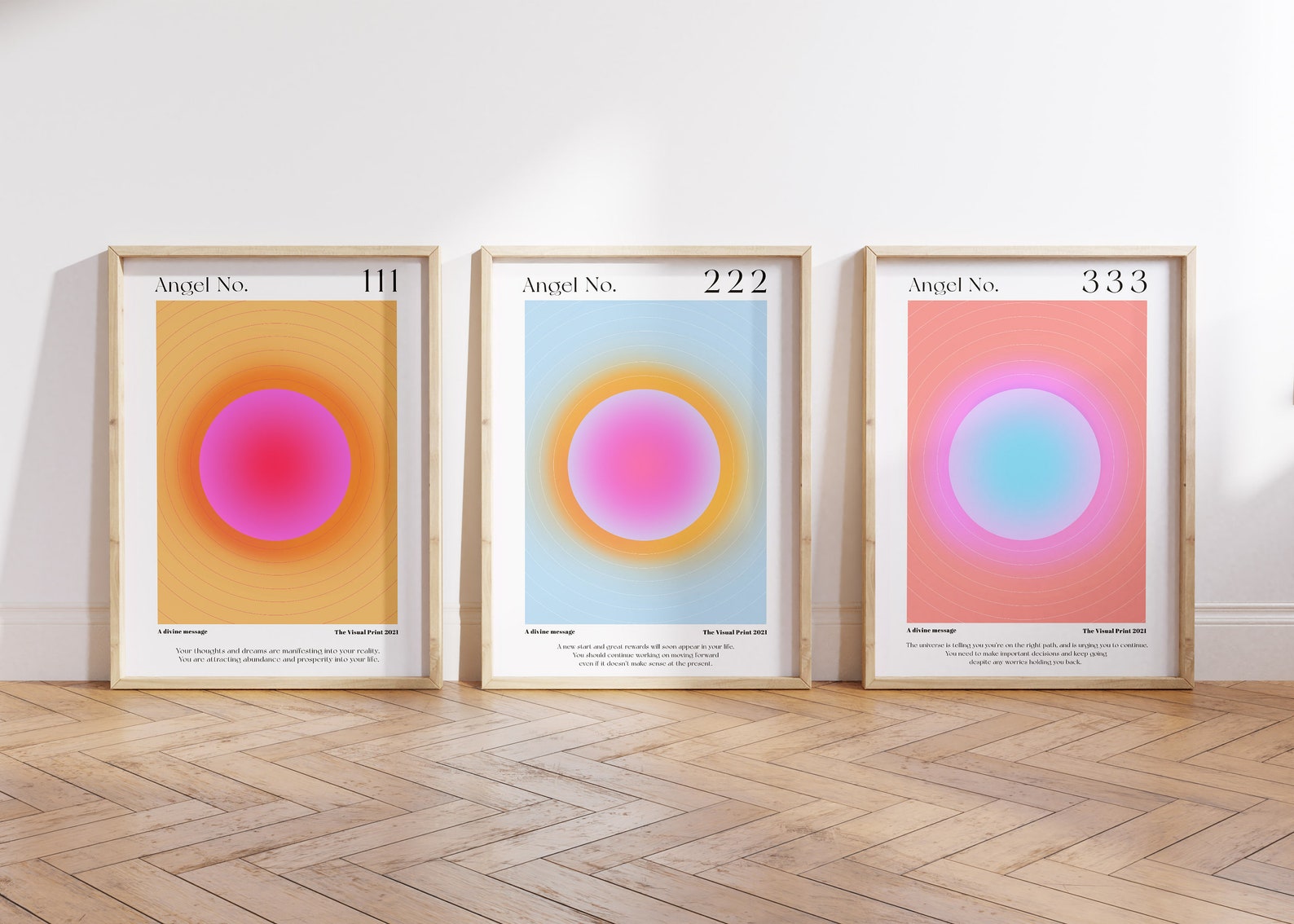 Original Angel Numbers Set 111,222,333 Poster Wall Art Print, Gradient ...