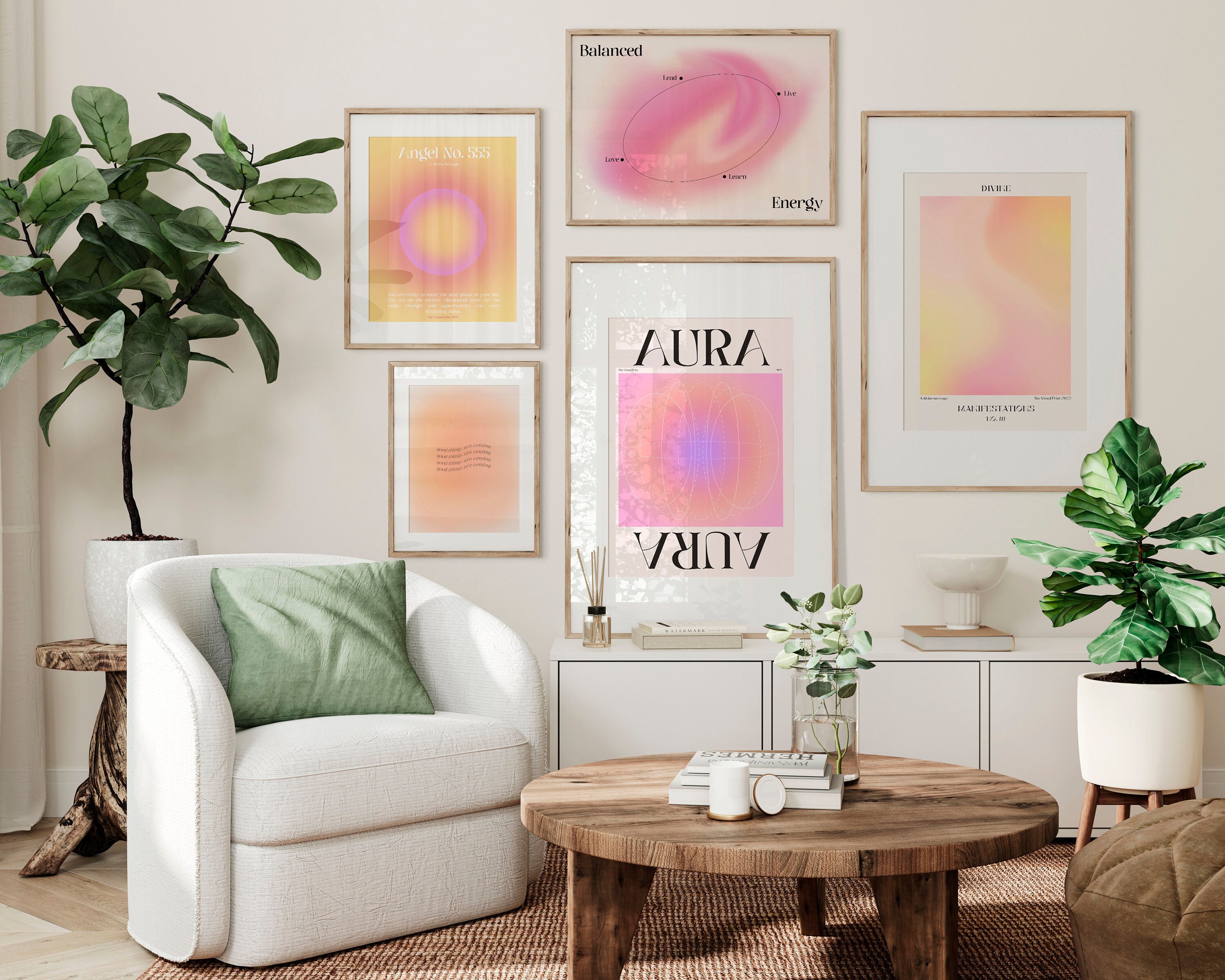 Aura Gradient Trendy Spiritual 555 Energy Wall Poster Set, Digital ...