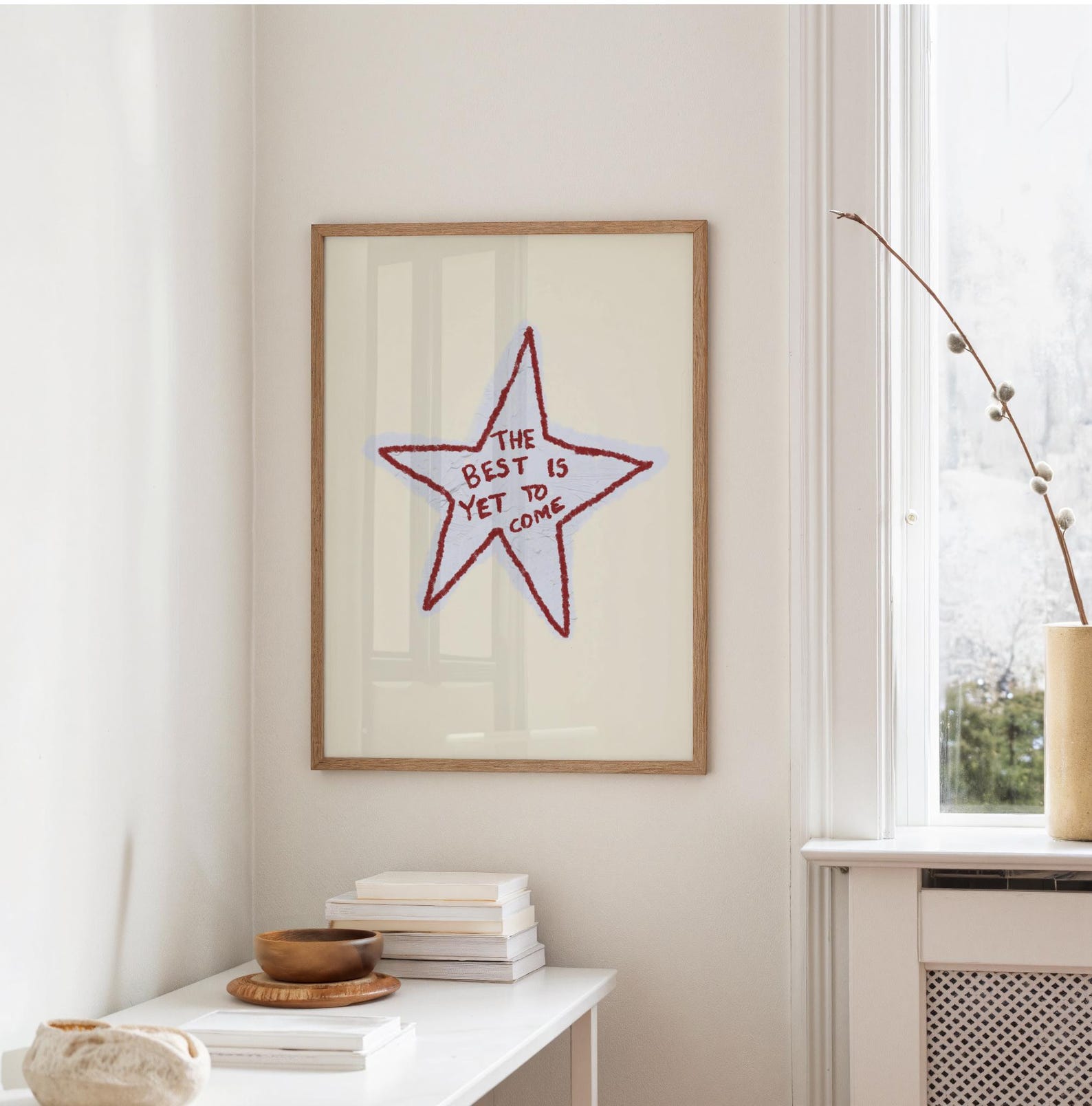 Best is yet to Come Star Hand-drawn Wall Art, Cute Neutral Blue Beige ...