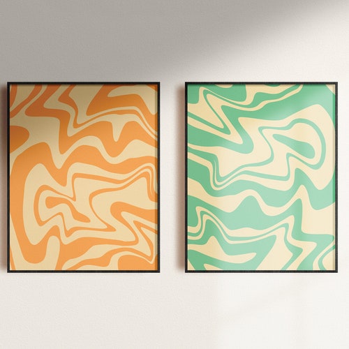 Orange Set of 3 70's Abstract Gradient Home Decor Wall Art - Etsy