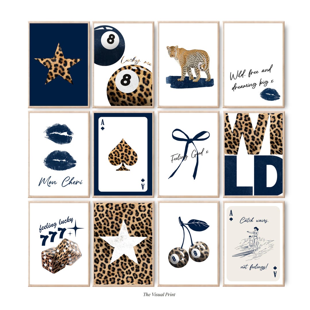 Set of 12 Navy Leopard Trendy Aesthetic Print Bundle, Lucky 8 Ball ...