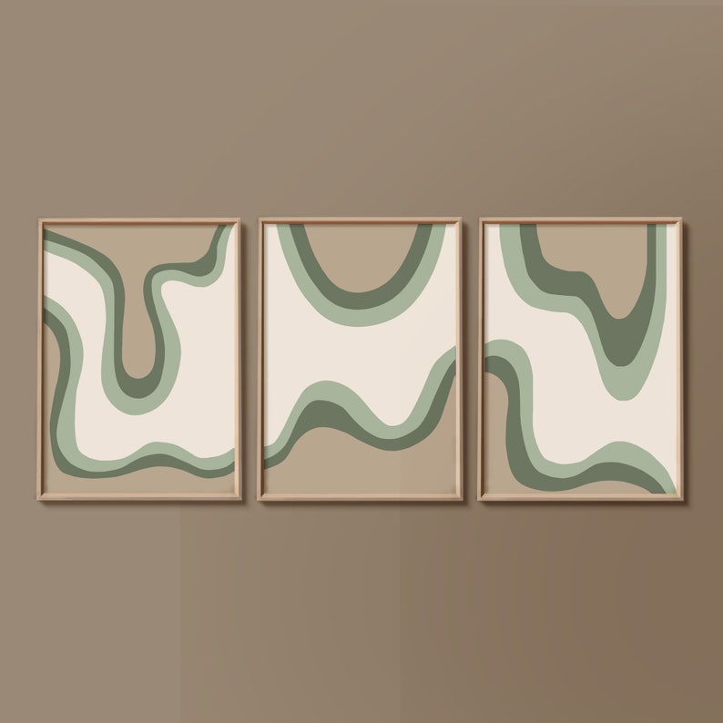 Set of 3 Beige Wasabi Green Colour Gradient Home Decor Wall - Etsy
