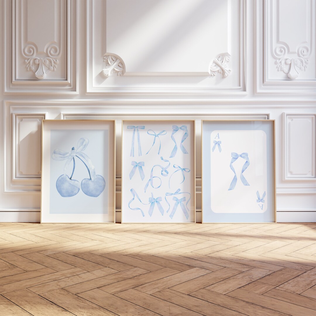 Set of 3 Coquette Light Blue Bows Disco Ball Trendy Printable Gallery ...