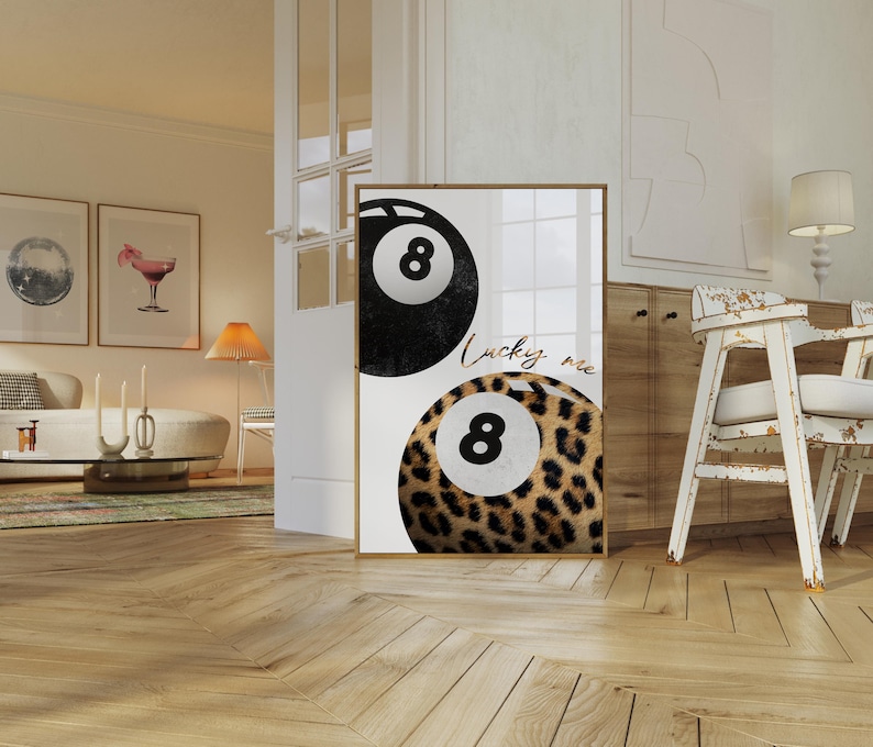 Cheetah Leopard Lucky 8 Ball Wall Art Trendy Print, Apartment Retro ...