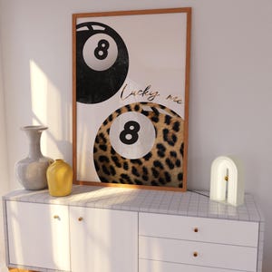 Cheetah Leopard Lucky 8 Ball Wall Art Trendy Print, Apartment Retro ...