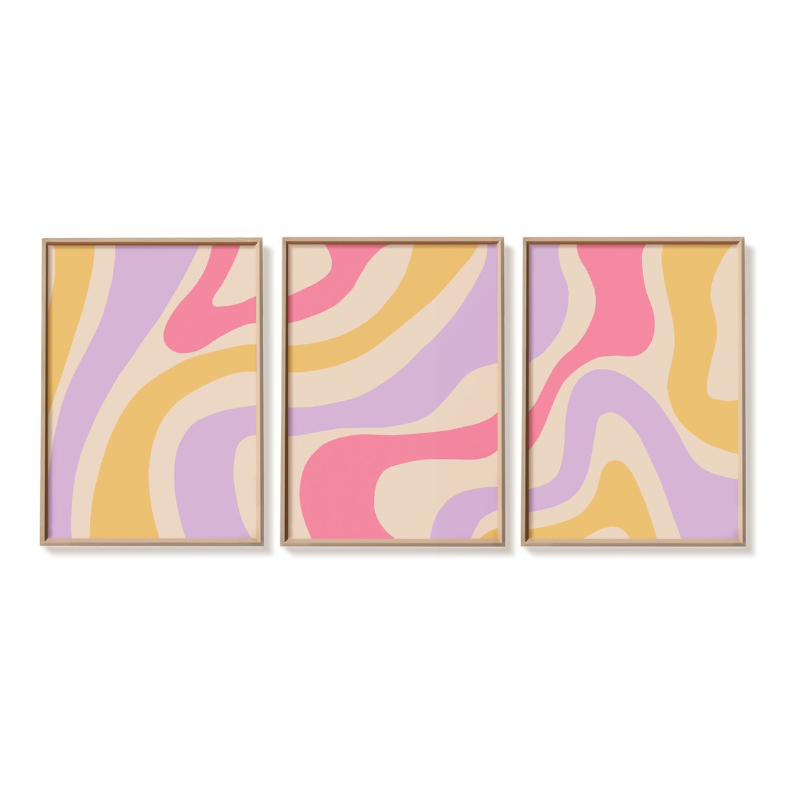 Set of 3 Groovy Retro Pastel Wavy Swirl Dorm Aesthetic Wall | Etsy