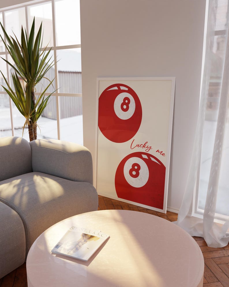 8 Ball Feeling Lucky Red Trendy Print, Dorm Apartment Girly Lucky Me ...