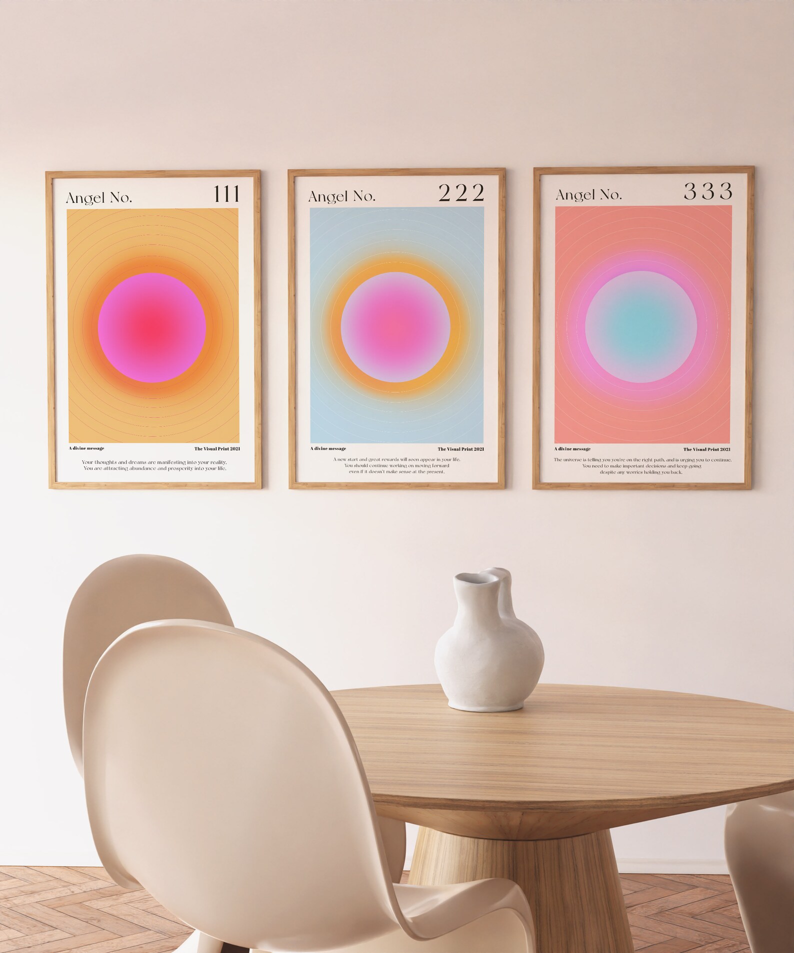 Original Angel Numbers Set 111,222,333 Poster Wall Art Print, Gradient ...