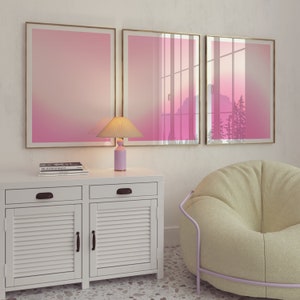 Set of 3 Soft Pastel Pink Gradient Aura Wall Art Gallery Posters, Dorm ...