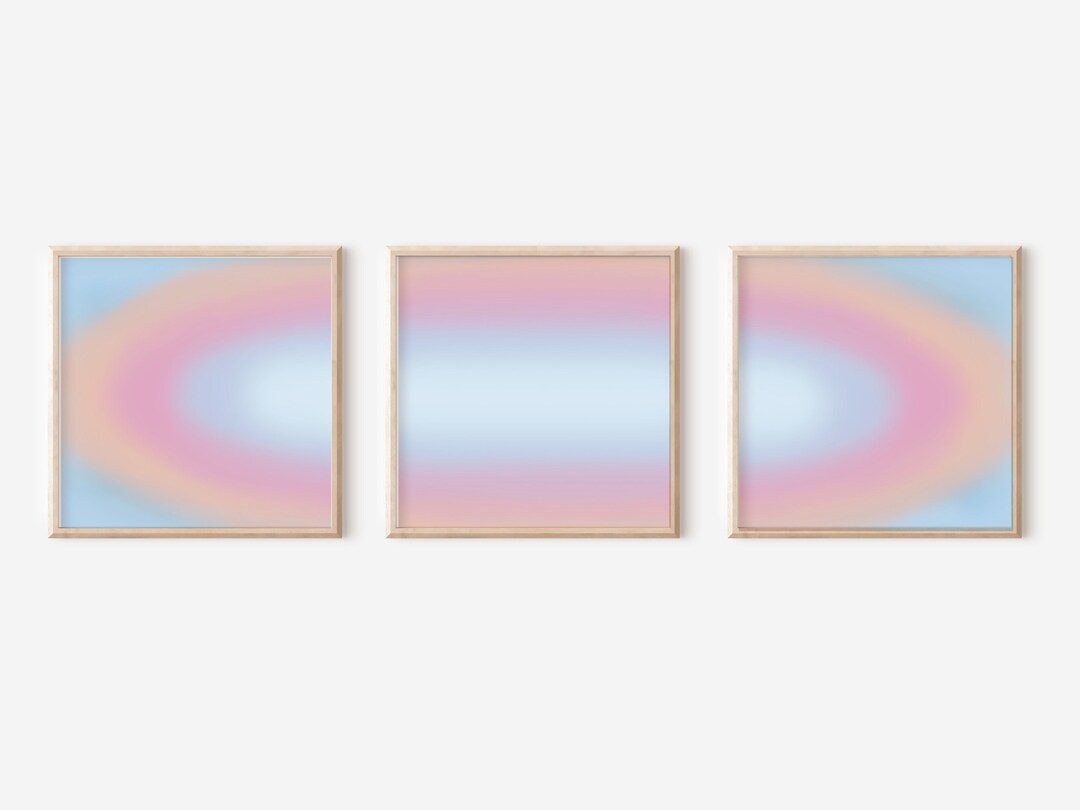Set of 3 Aura Stretched Gradient Gallery Wall Art Print, Abstract Angel ...