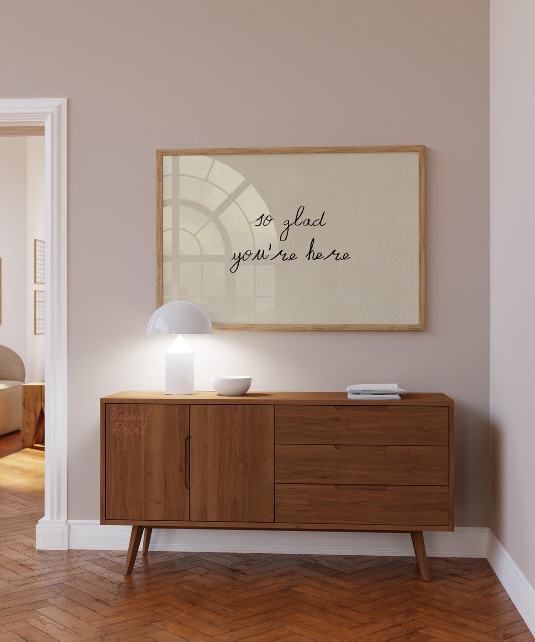 So Glad You're Here Entry Quote Beige Typography Hand Drawn Wall Art ...