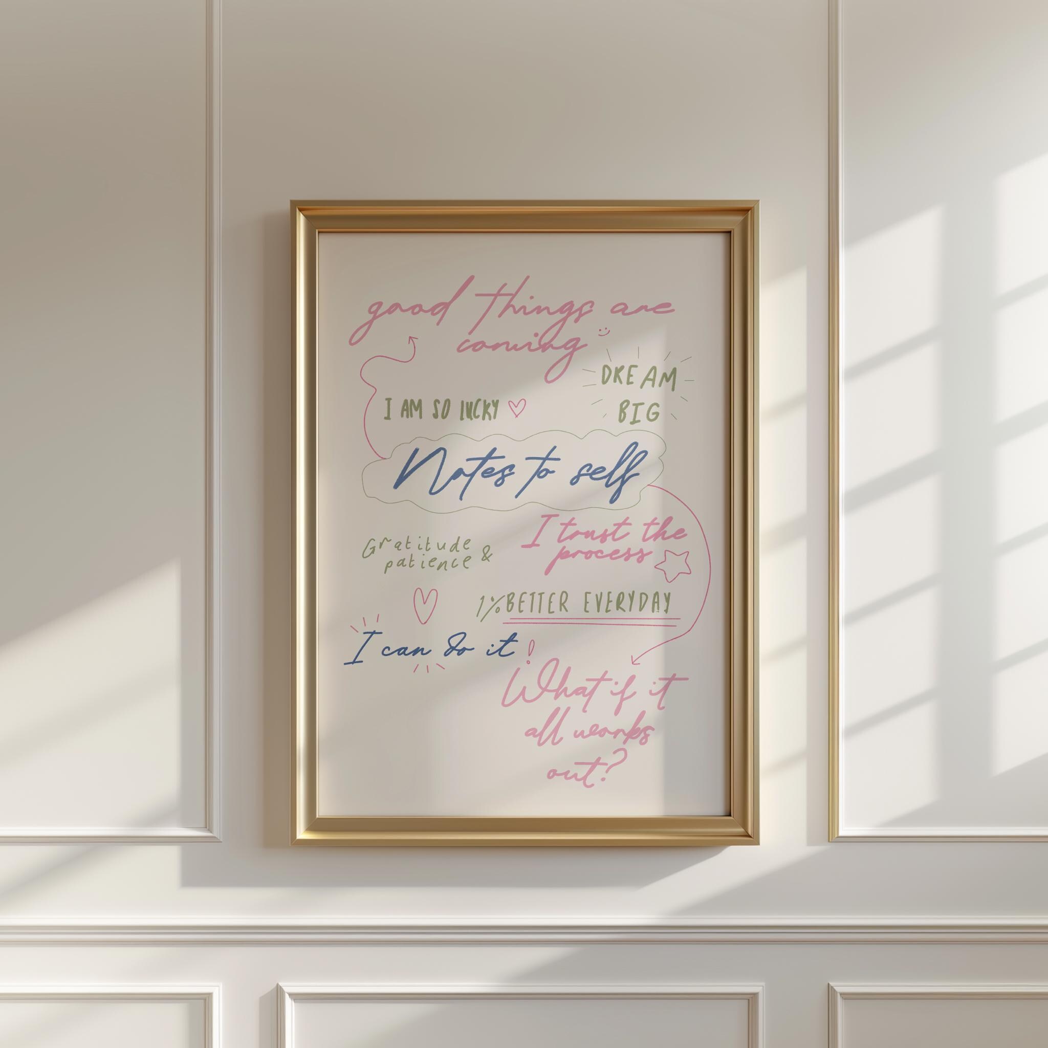 Positive Affirmations Wall Art Print - Notes to Self Trendy Preppy ...