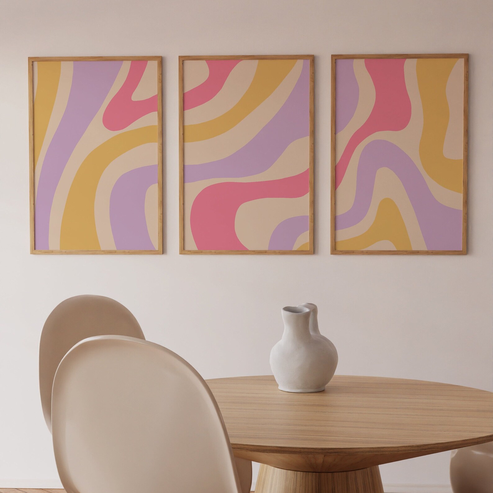 Set of 3 Groovy Retro Pastel Wavy Swirl Dorm Aesthetic Wall - Etsy