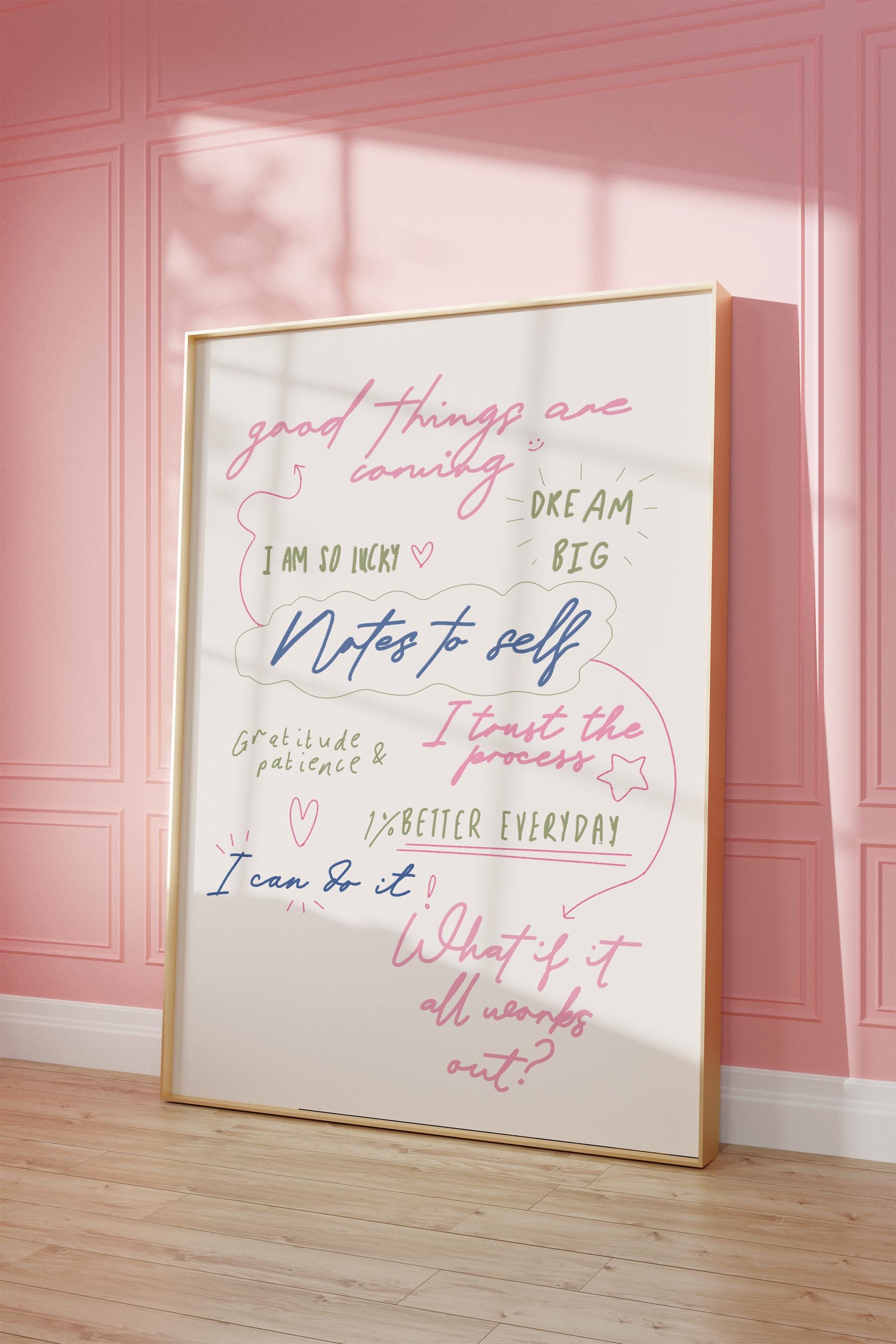 Positive Affirmations Wall Art Print - Notes to Self Trendy Preppy ...