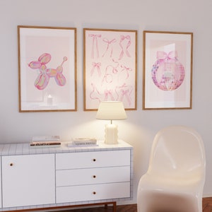 Set of 3 Coquette Pink Bows Disco Ball Trendy Printable Gallery Wall ...