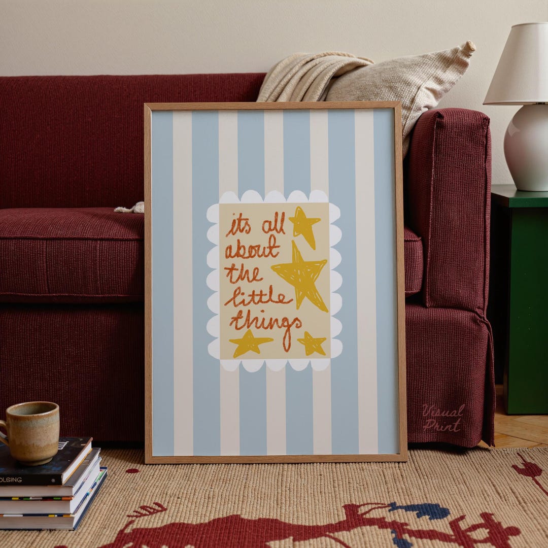 The Little Things Blue Stripe Gold Star Wall Art, Stylish Bright ...