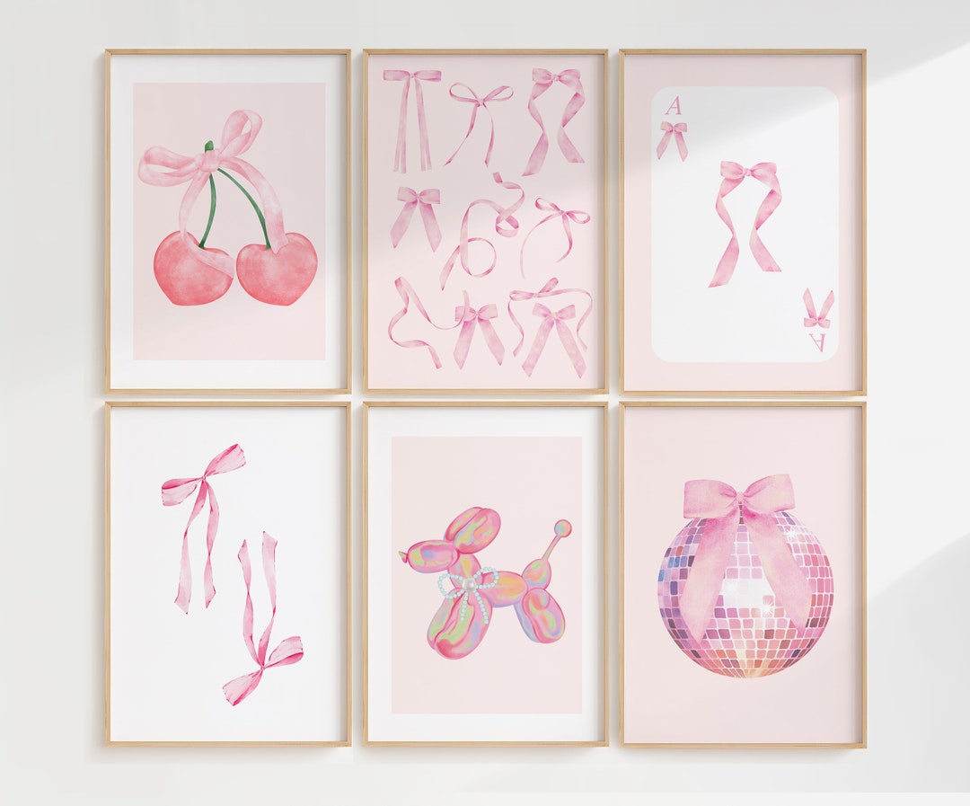 Set of 6 Coquette Light Blue Bows Disco Ball Trendy Printable Gallery ...