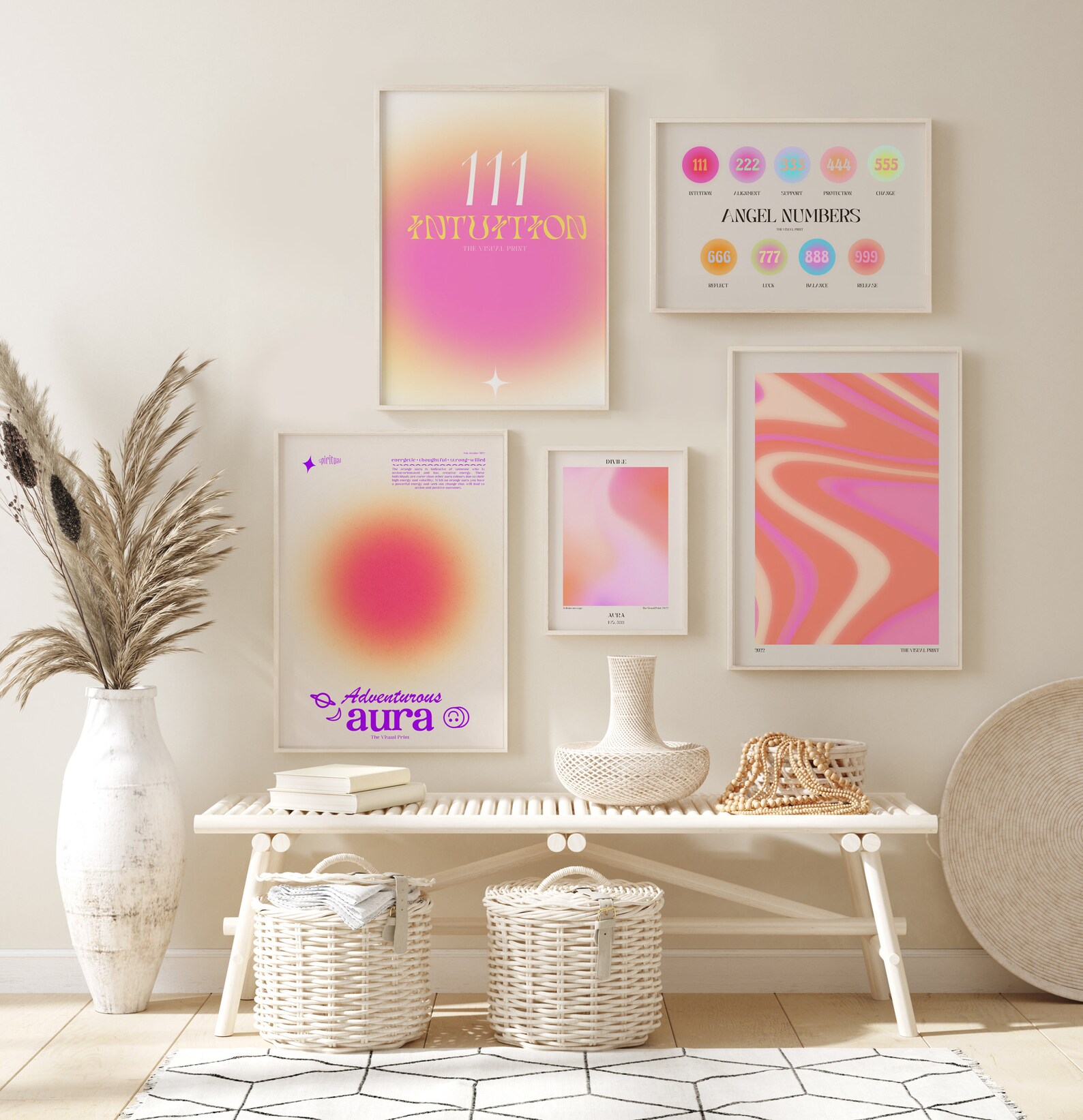 Hot Pink Aura Set Retro 90's Gradient Style Affirmation Spiritual ...
