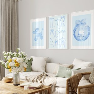 Set of 3 Coquette Blue Bows Disco Ball Trendy Printable Gallery Wall ...