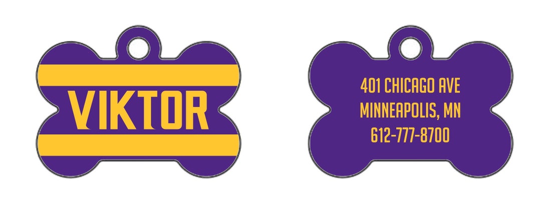 Custom Minnesota Vikings Themed Double-sided Dog ID Tag Mini Bone color ...