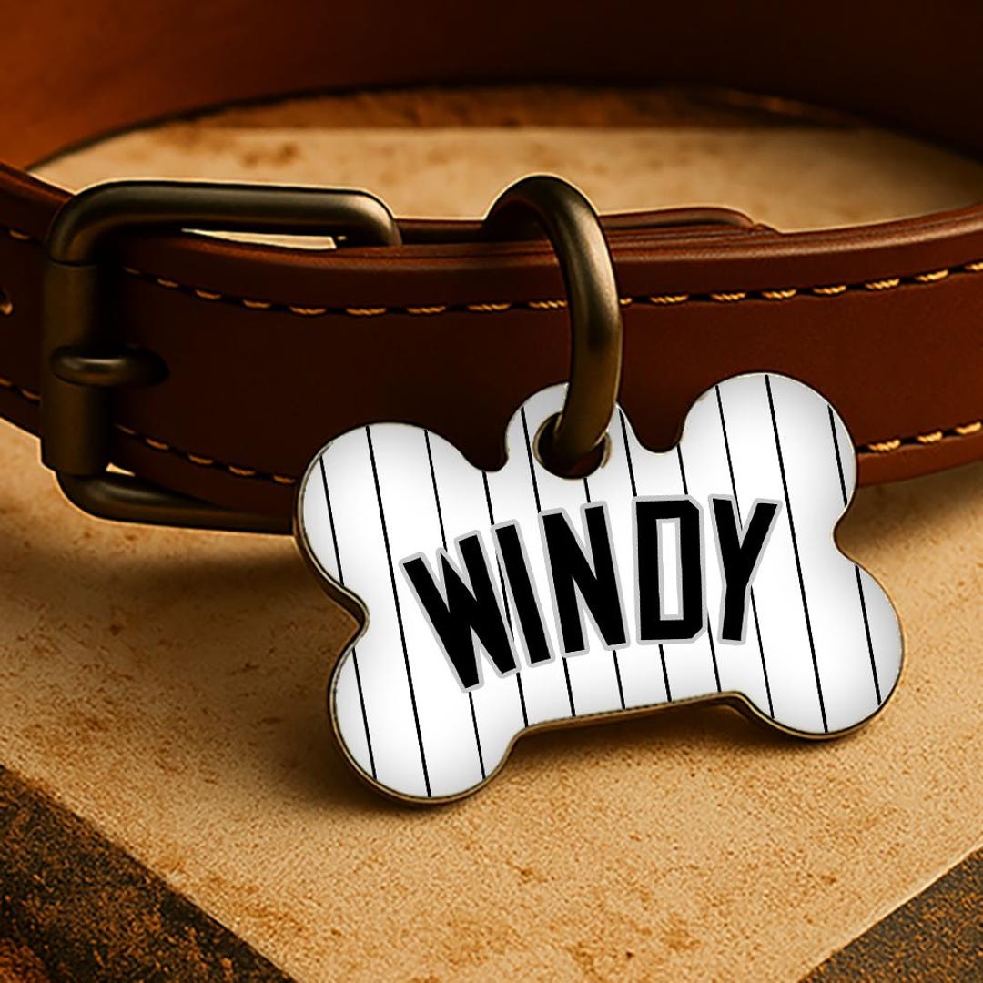 Custom Dog Collar Tag – Chicago Game Day Style, South Side Pinstripe ...