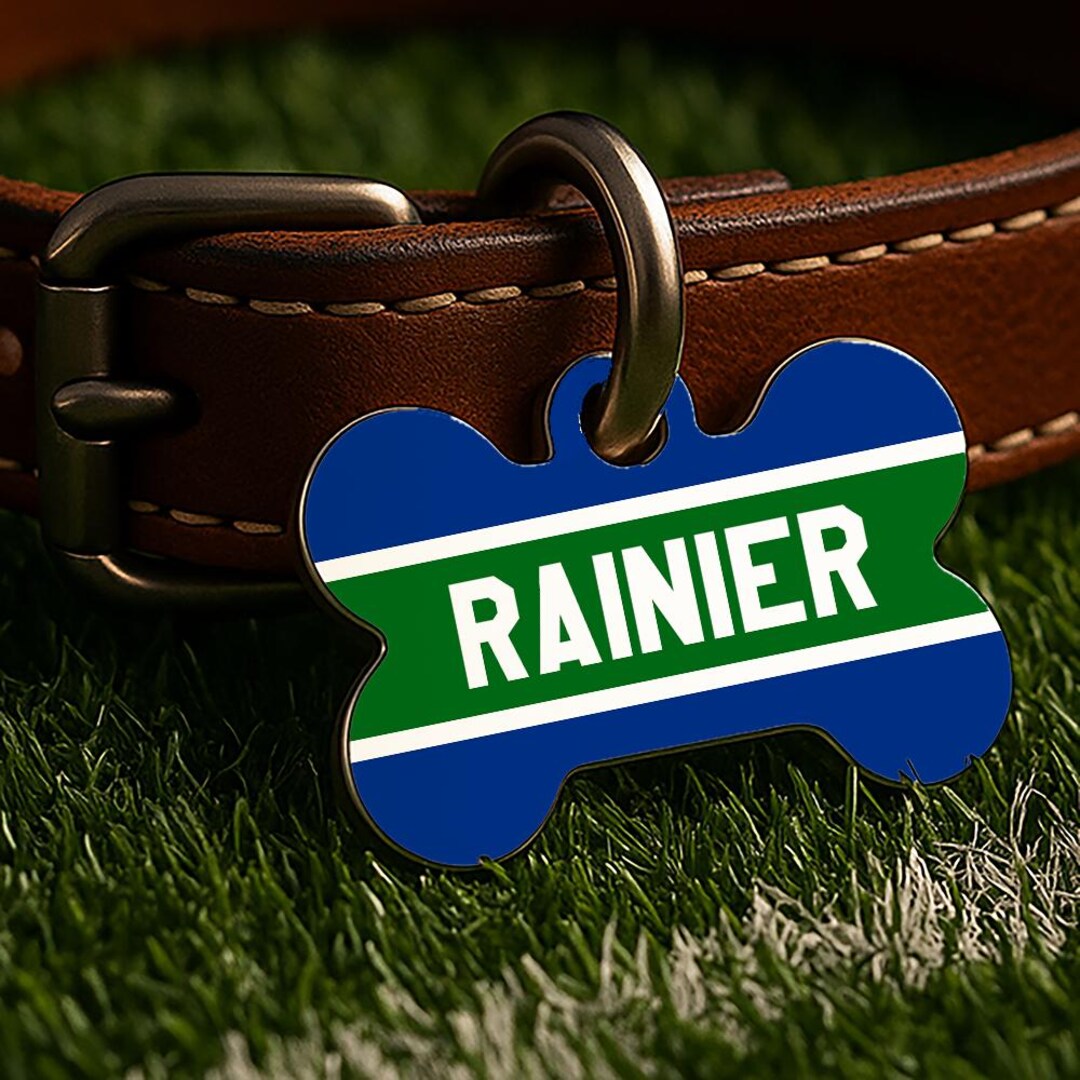 Custom Dog Collar Tag – Seattle Gameday Style, Blue Throwback Gridiron ...