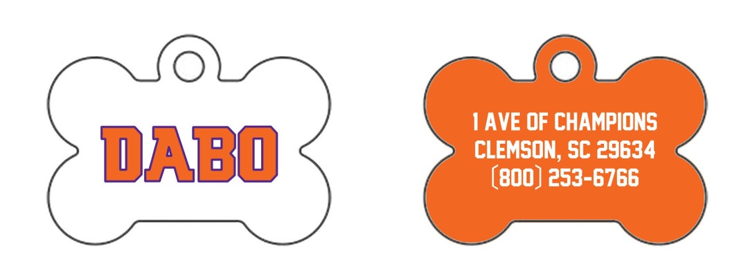 Custom Clemson Themed Double-sided Dog ID Tag - Mini Bone (white) - Etsy