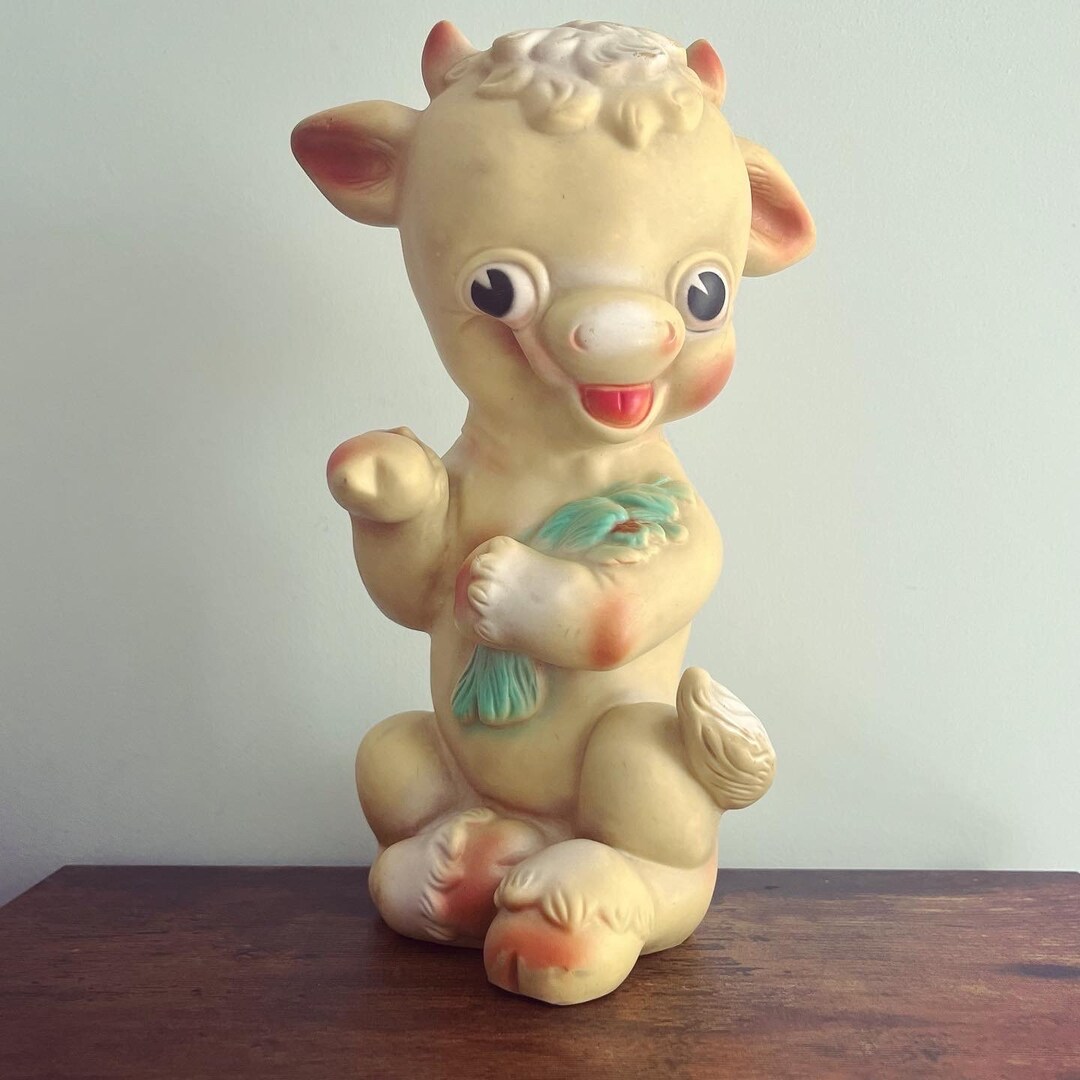 Vintage 1950s MCM Rubber Squeaky Squeeze Toy Cow Calf Kitsch Creations ...