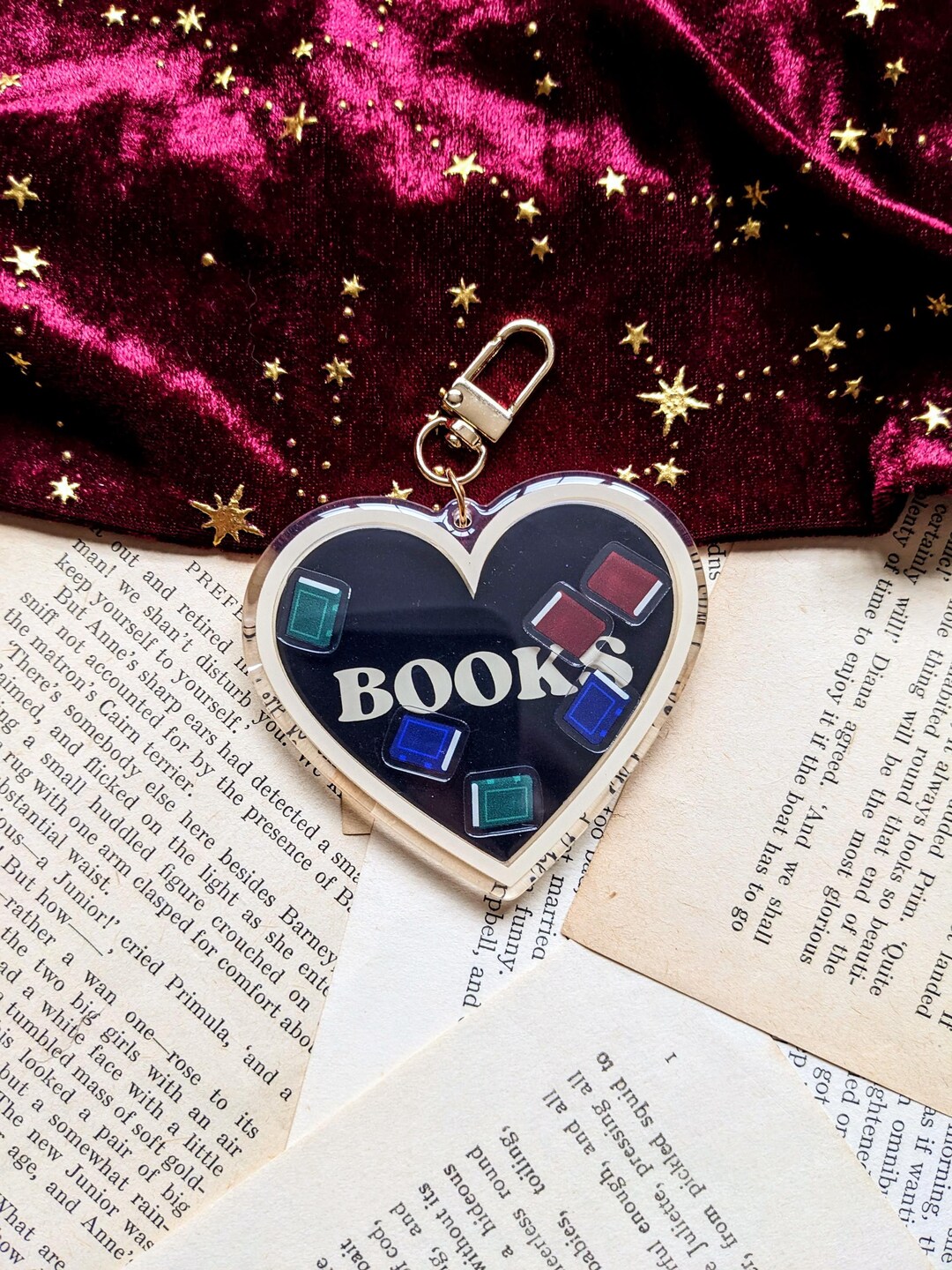 Books Heart Shaker Acrylic Keyring// Bookish Keychain, Stocking Filler ...