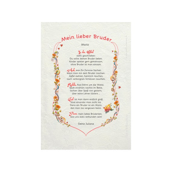 Geschenk Urkunde Mein lieber Bruder Zeichnung mit humorvollem | Etsy