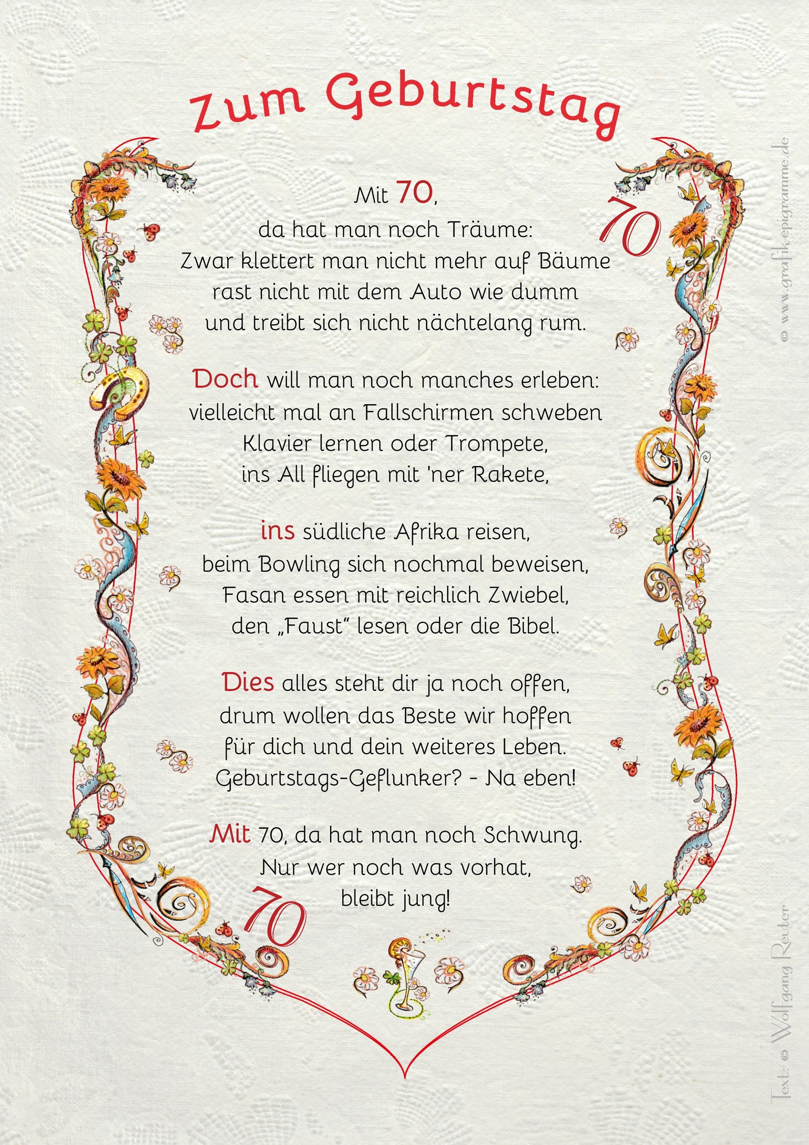 Gedicht 70 Geburtstag Mann