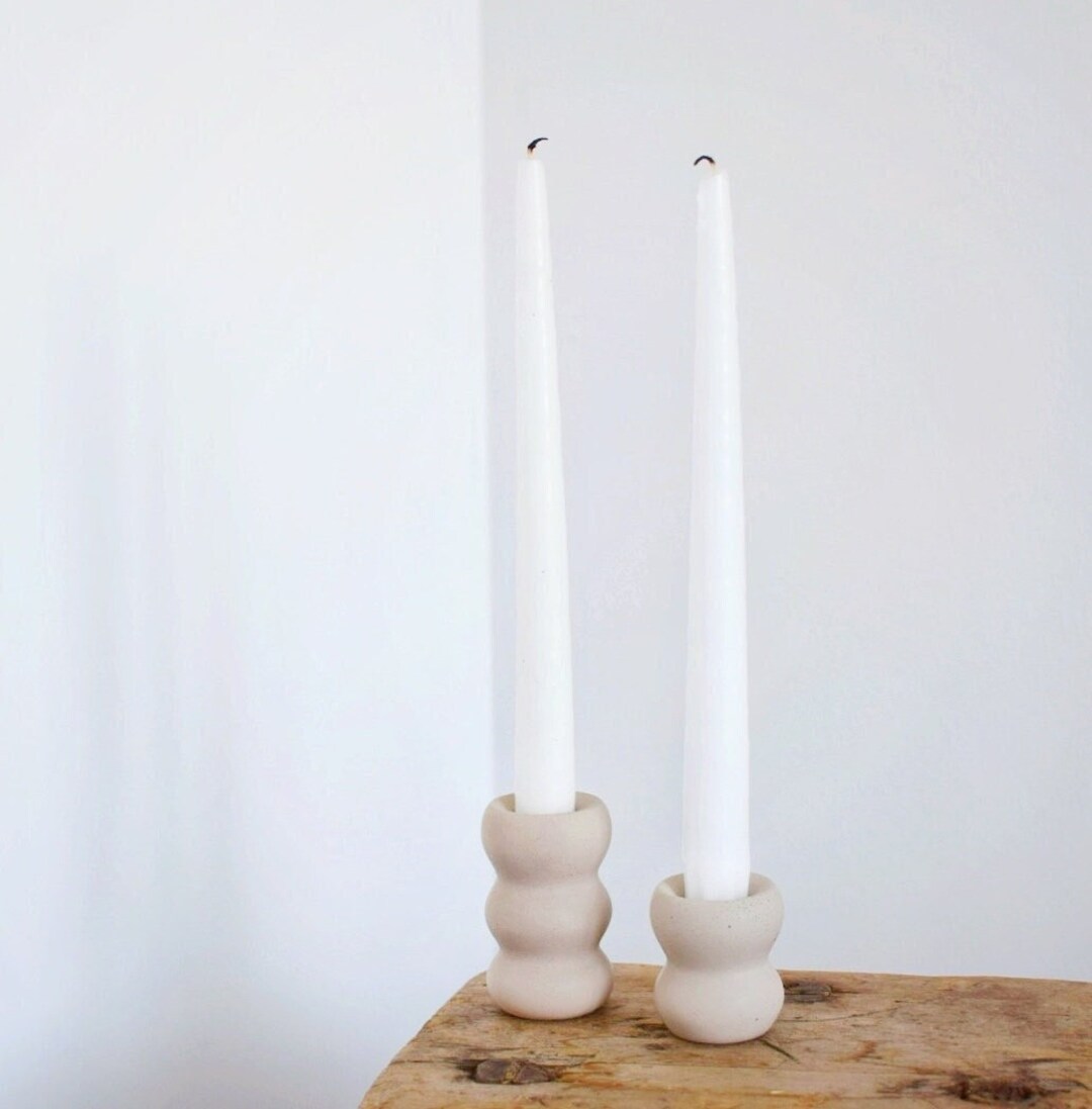 Handmade Wavy Concrete Taper Candle Holder Set, Modern Table Decor - Etsy