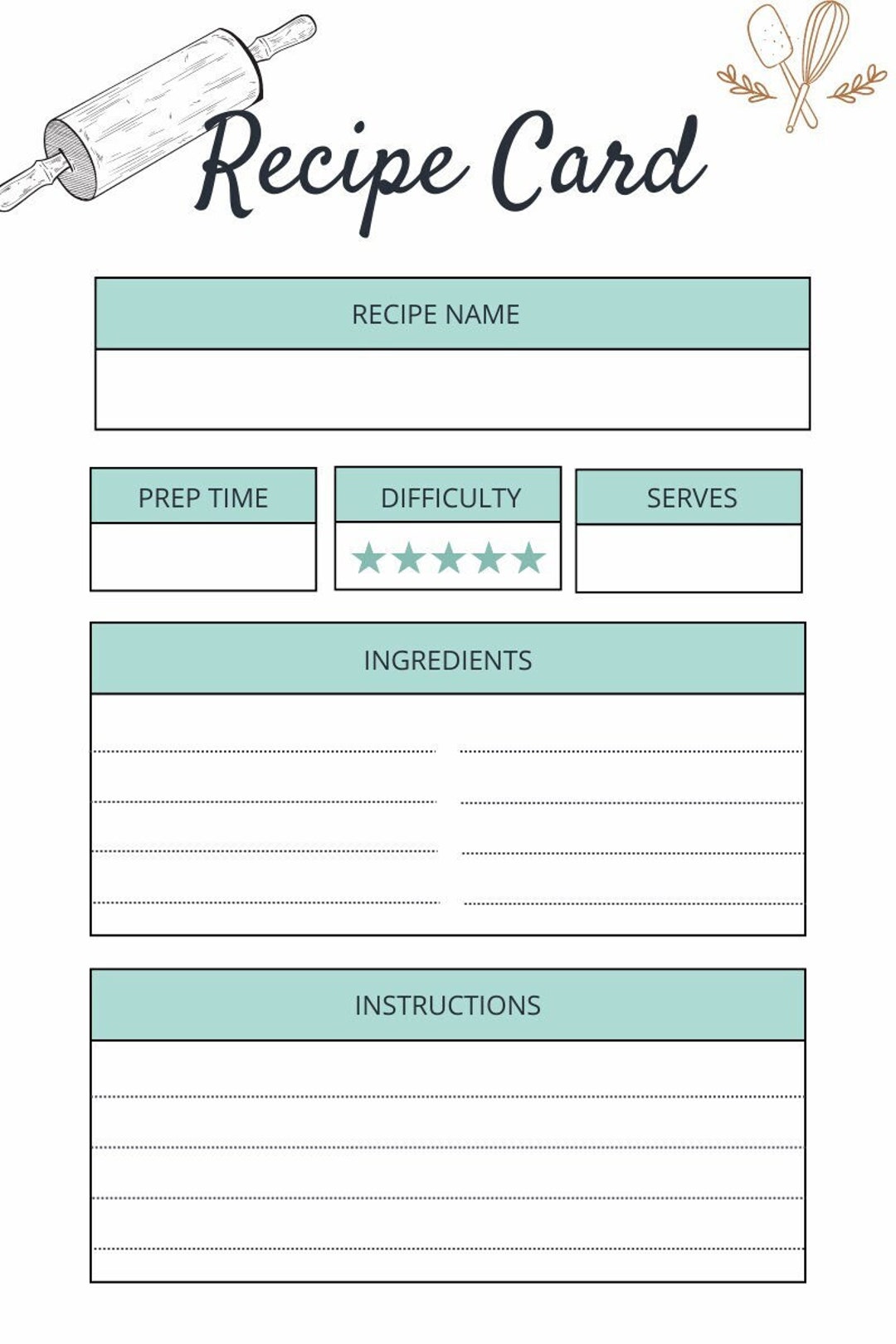 Printable Recipe Card - Etsy