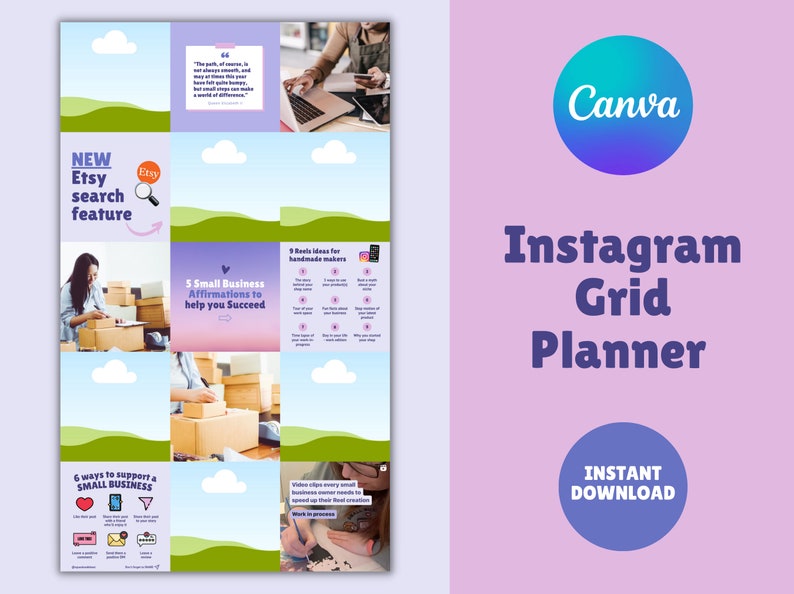 Instagram Grid Planner Canva Template Plan Your Instagram - Etsy