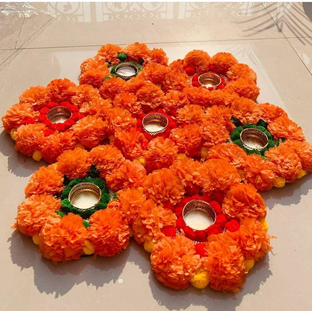 Genda Phool Indian Rangoli Mat Navratri LED Candle Holder - Etsy