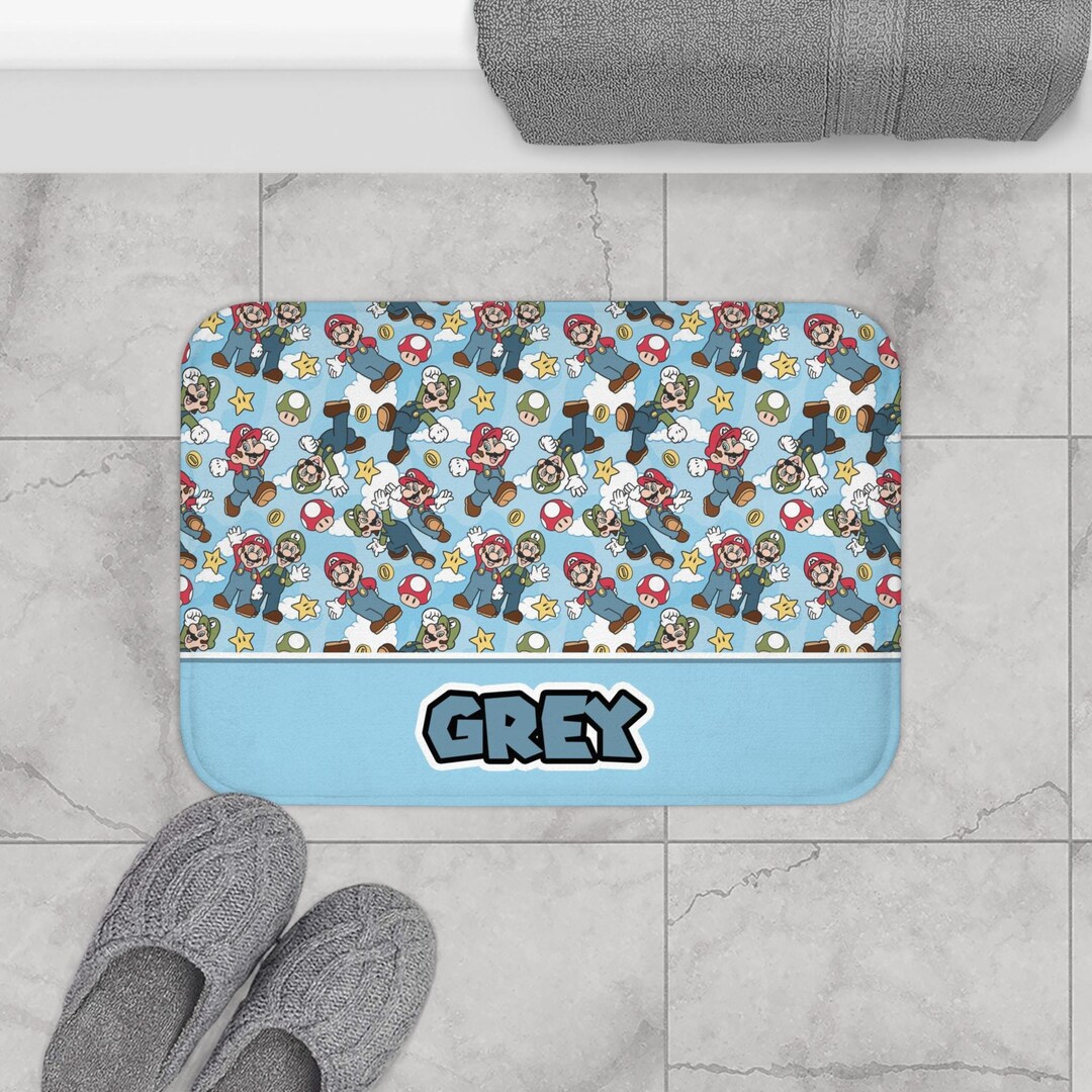 Custom Mario Bath Mat Personalized Bath Mat Mario Bath Decor Mario ...