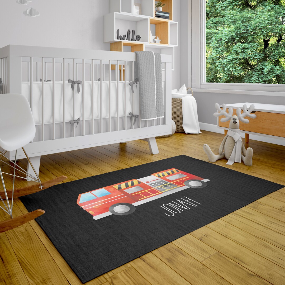 Firetruck Nursery Rug, Nursery Rug Boy, Area Rug for Kids Room, Carpet ...