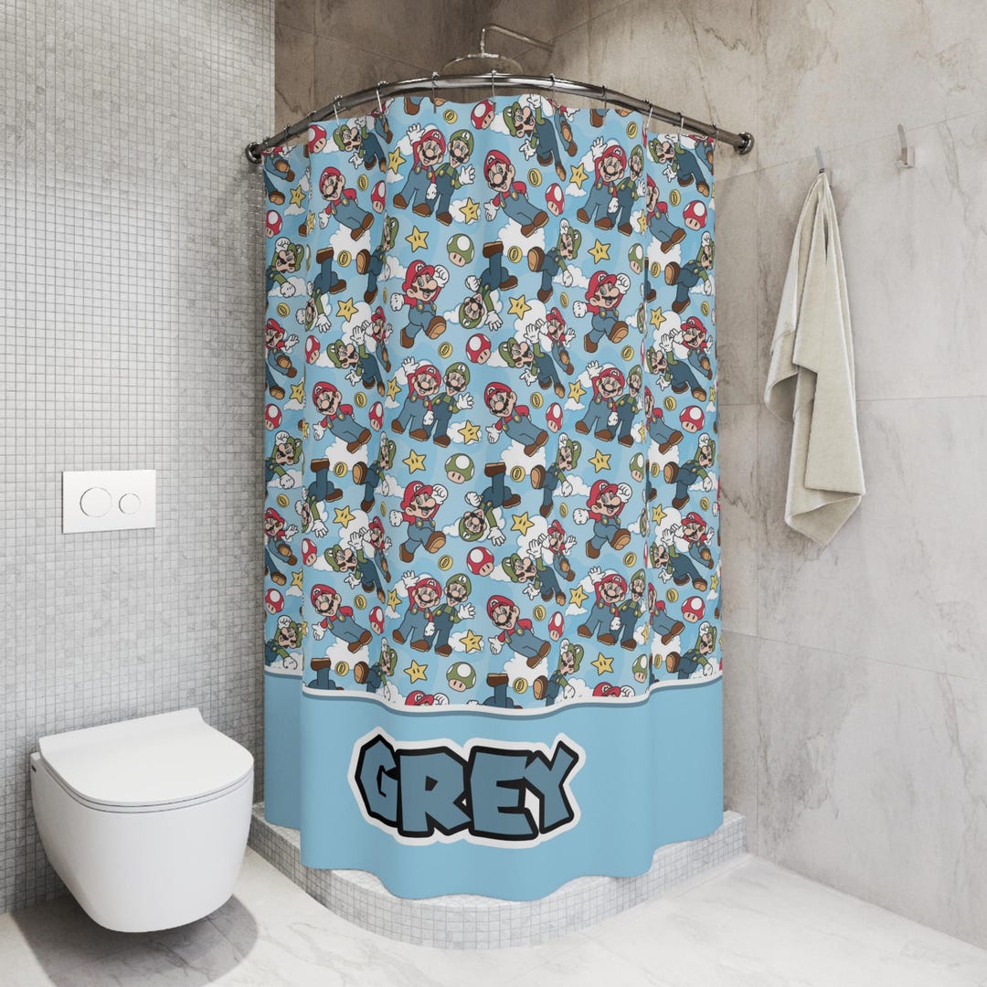 Mario Custom Shower Curtain Mario Bros Bathroom Decor Mario Bedroom ...