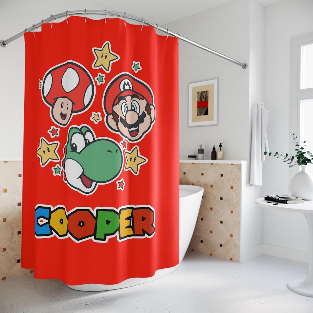 Mario Custom Shower Curtain Mario Bros Bathroom Decor Mario Bedroom ...