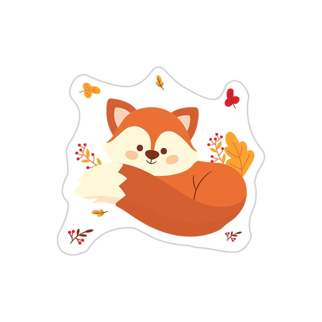 Cute Fall Fox Sticker, Waterproof Sticker for Laptop, Phone, Luggage ...