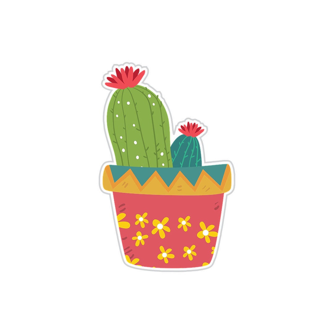 Cactus With Floral Blooms Sticker, Waterproof Sticker for Laptop, Phone ...