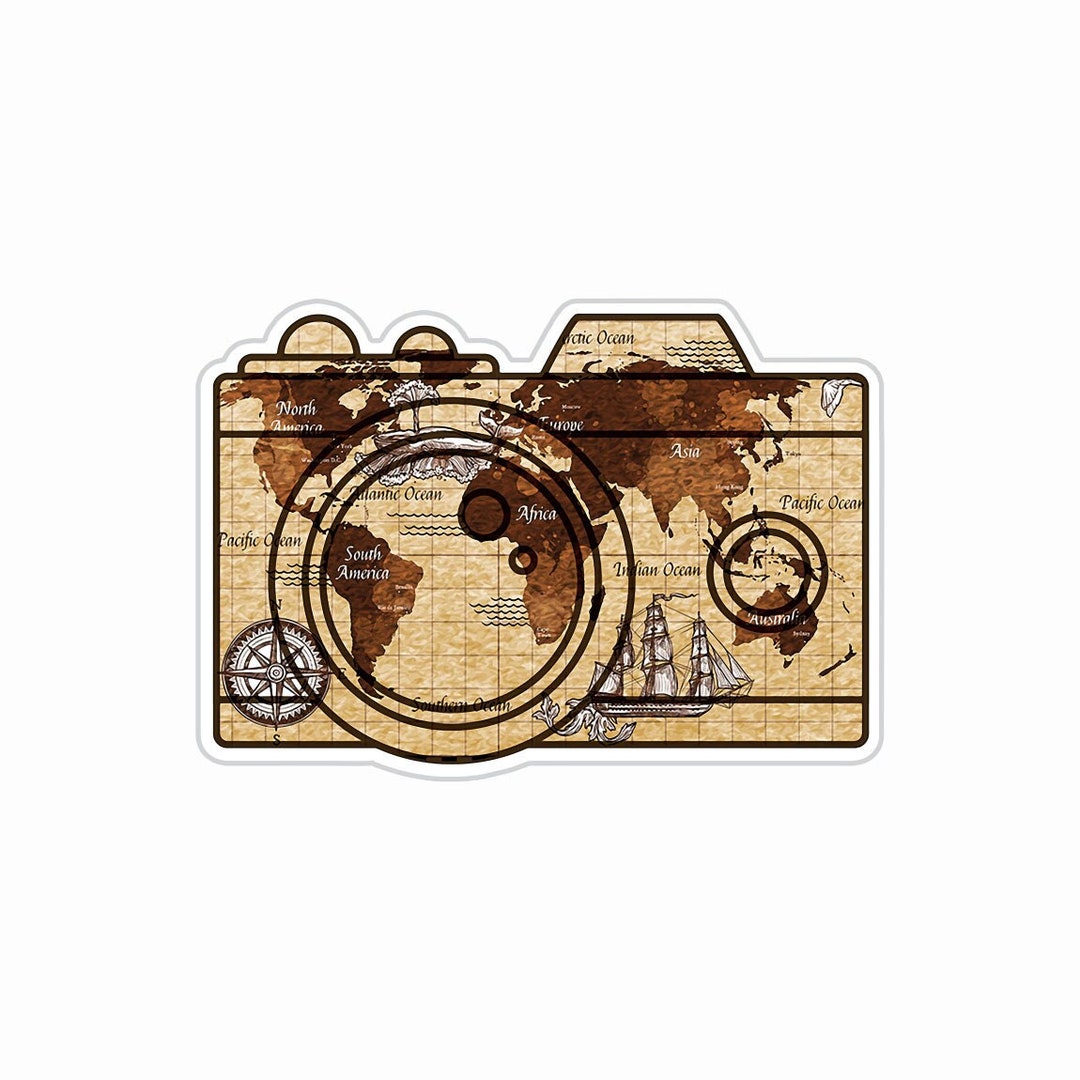 World Map Camera Travel Sticker, Waterproof Sticker for Laptop, Phone ...