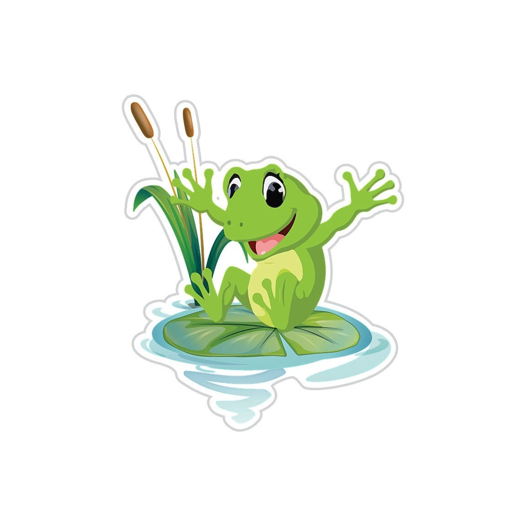 Glücklicher springender Frosch in einem Teich Aufkleber, wasserdichter ...